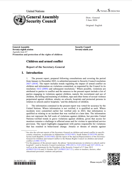 Secretary-General annual report on children and armed conflict | UN Human Rights Monitoring ...